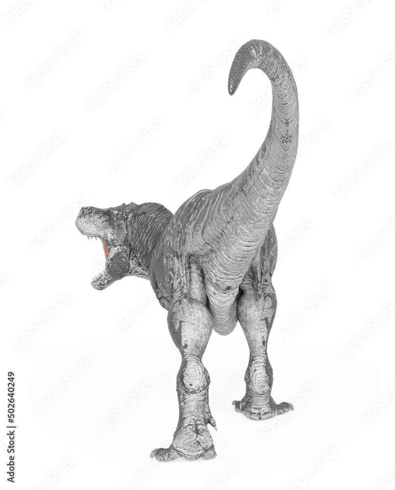 tyrannosaurus rex is walking like a king in white background rear view ...