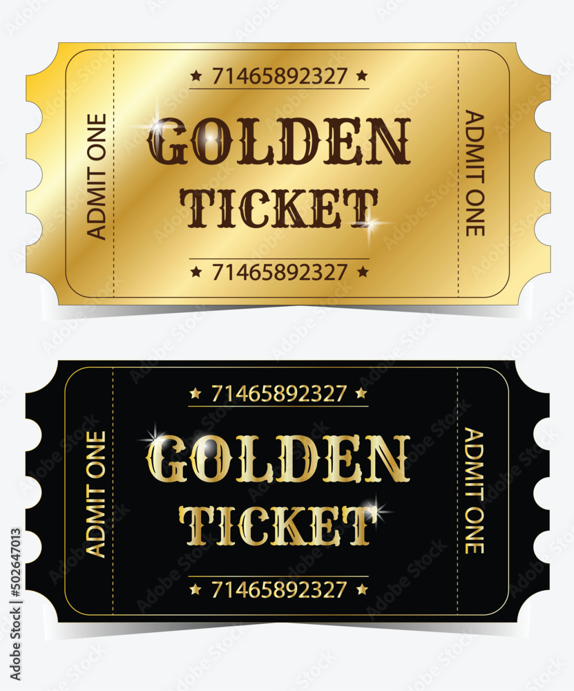Universal ticket, gold and black color. Used for web design, banners ...