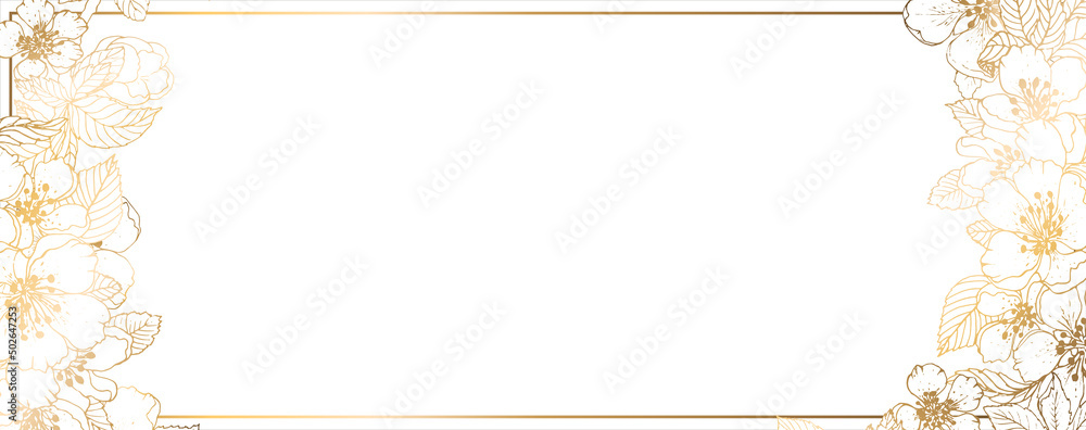 Luxury golden wallpaper, golden frame. Banner with cherry and apple ...