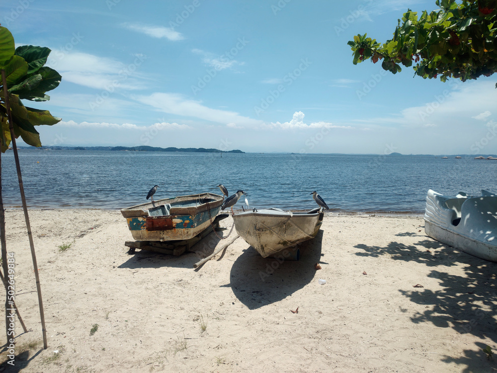 sea beach bay ocean water boat canoe fish fisherman nature clock ...