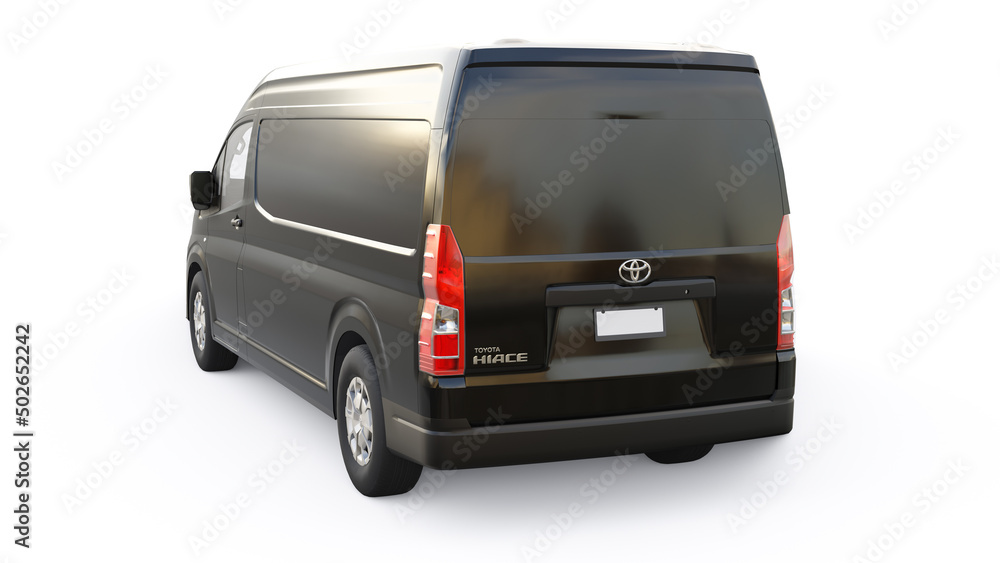 Tokyo, Japan. April 12, 2022: Toyota Hiace. Black commercial van for ...