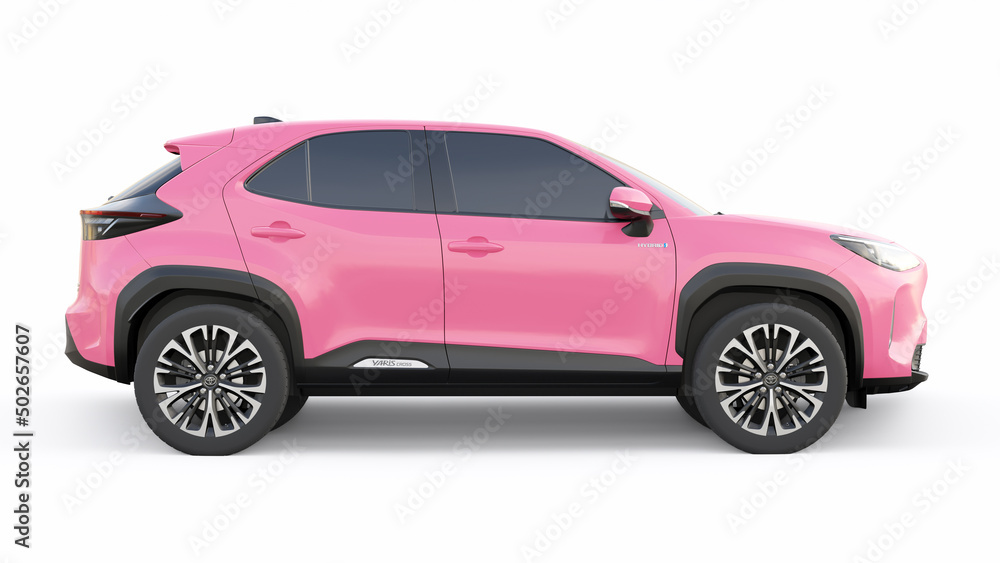 Tokyo, Japan. April 20, 2022: Toyota Yaris Cross 2020. Compact pink SUV ...