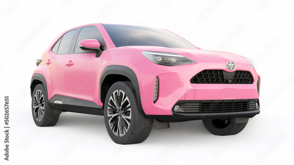 Tokyo, Japan. April 20, 2022: Toyota Yaris Cross 2020. Compact pink SUV ...