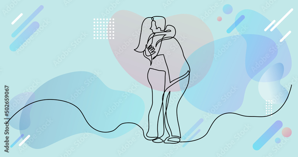 continuous line drawing of guy and girl couple hugging each other Stock ...