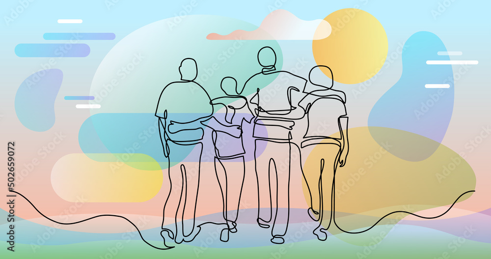 continuous line drawing of friends hugging each other Stock Vector ...