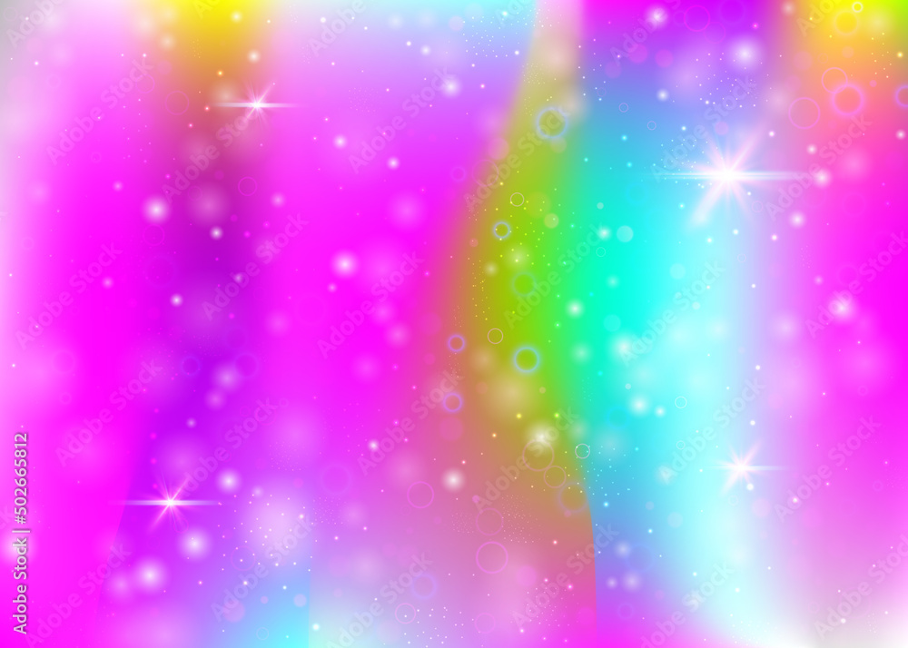 Magic background with rainbow mesh. Trendy universe banner in princess ...