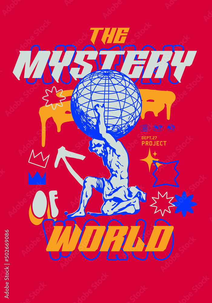 Mystery slogan text with greek statue and spray vector pritn design for ...