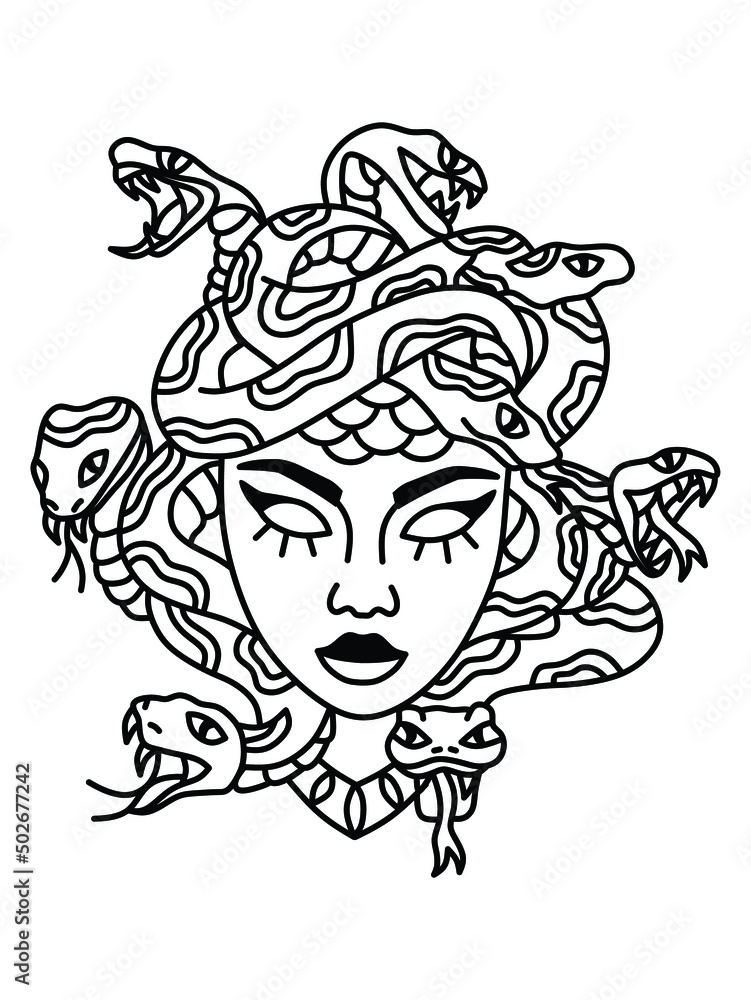 Medusa head with snakes greek myth creature coloring vector ...