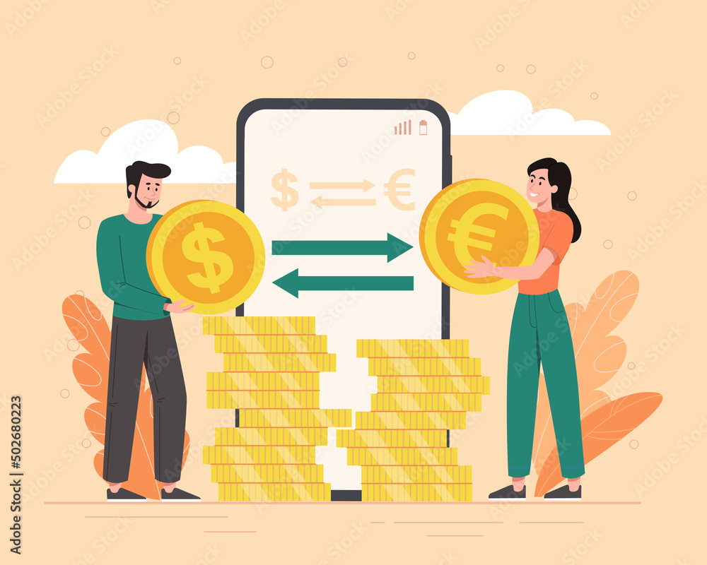 Currency Exchange Concept Man And Girl Exchange Dollars For Euros currency-exchange-concept-man-and-girl-exchange-dollars-for-euros