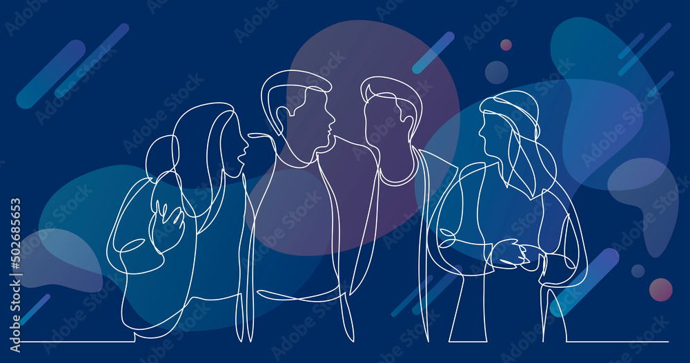 four close friends walking together - one line drawing Stock Vector ...