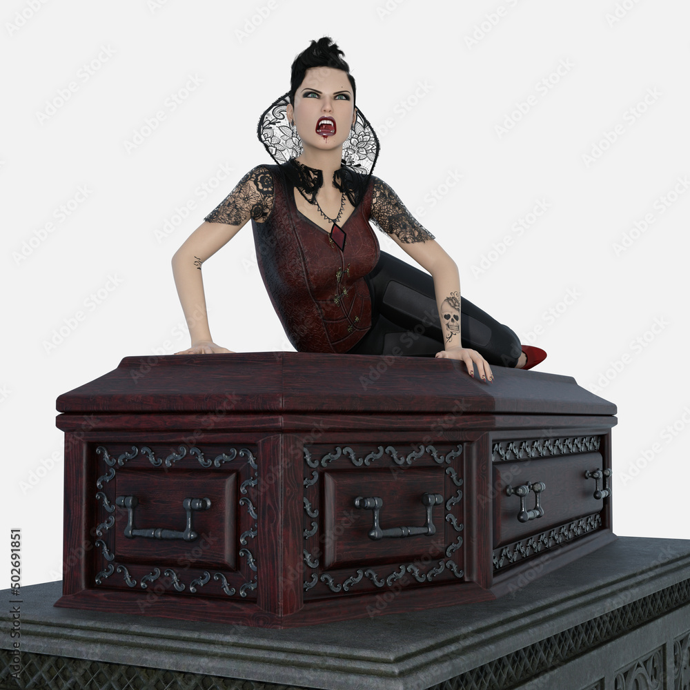 Full length portrait of Evanee, a young beautiful female woman vampire ...