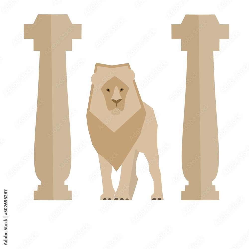 Vector graphic illustration of a lion in Egypt. Male lion in ancient ...
