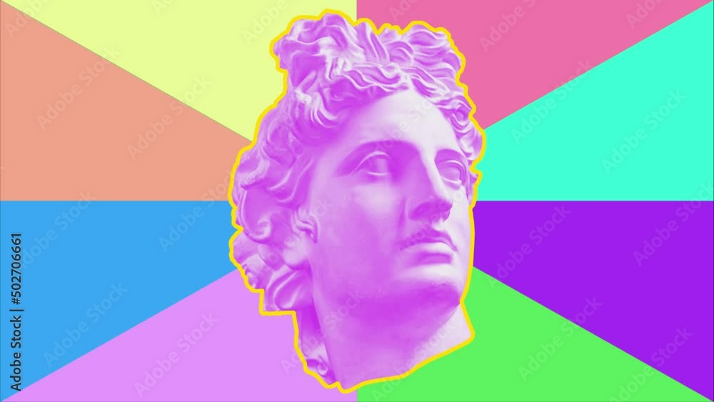 Vidéo Stock Vaporwave styled with yellow stroke on antique bust of ...