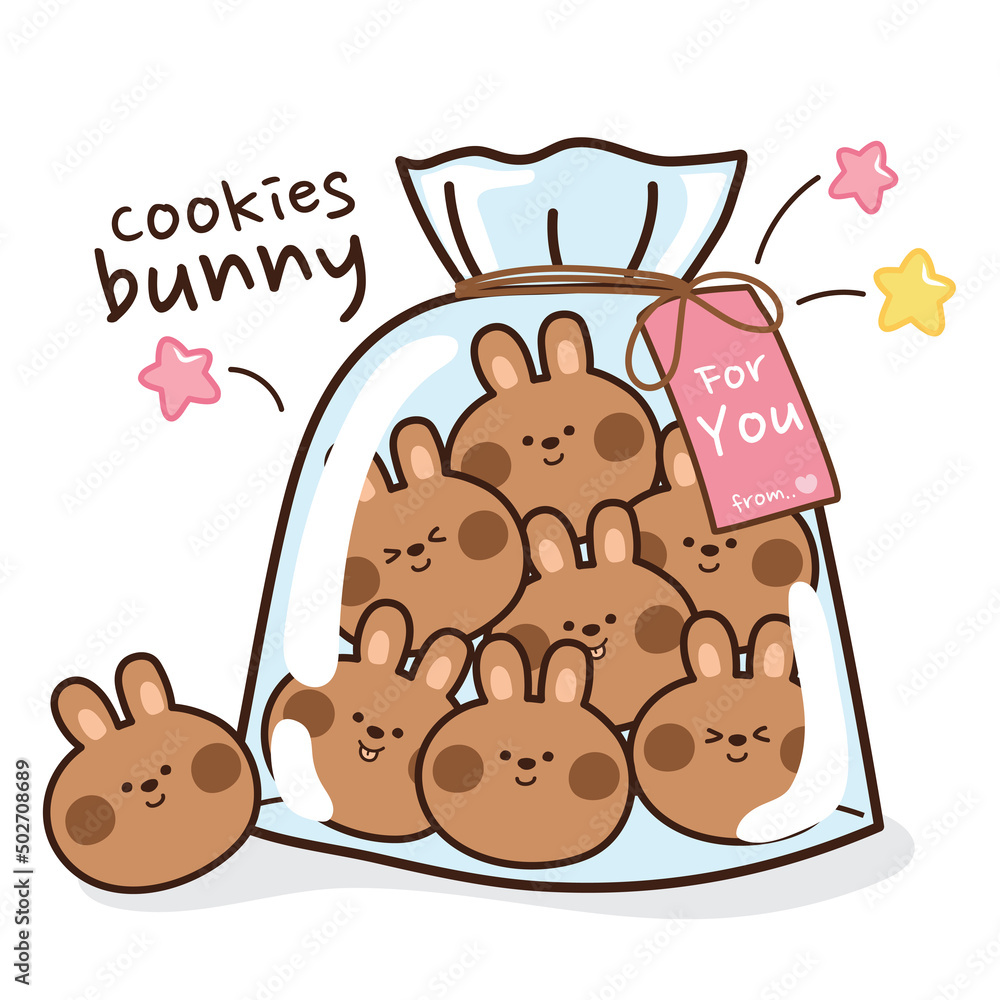 Cookies bunny in plastic bag hand drawn.Cute cartoon character design ...