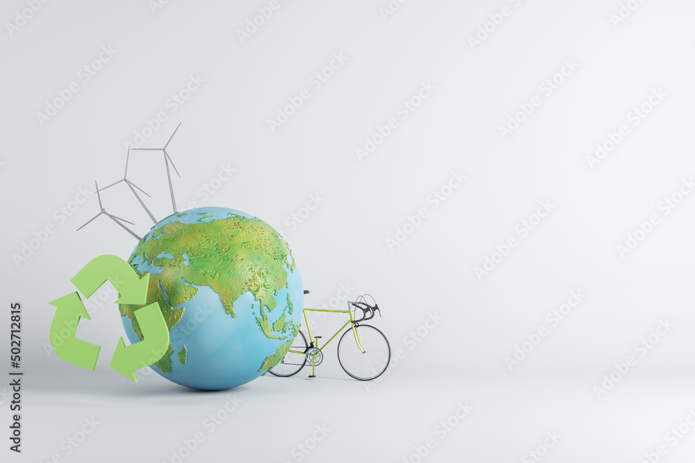 Green eco globe on white background with mock up place. Environment and ...