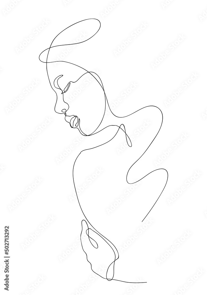 Continuous Line Naked Woman Or One Line Drawing On White Isolated