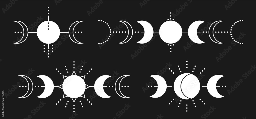 Sun and moon set. Graphic cycle moon illustration. Simple graphic style ...