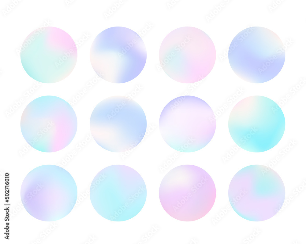 Vivid gradient circle set. Beautiful fluid holographic iridescent color ...