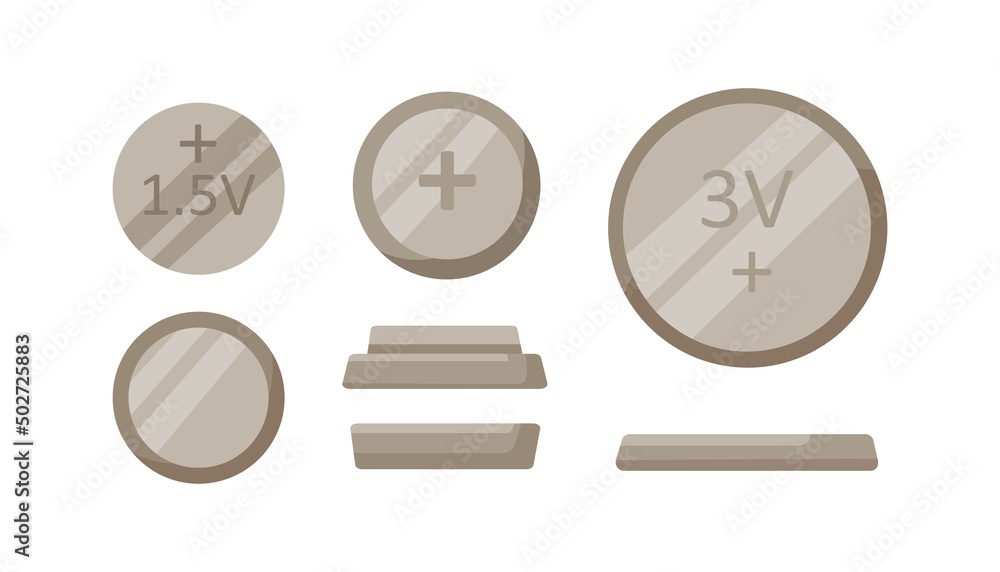 Vetor de Button coin batteries of round shape. Dry circle single cells ...