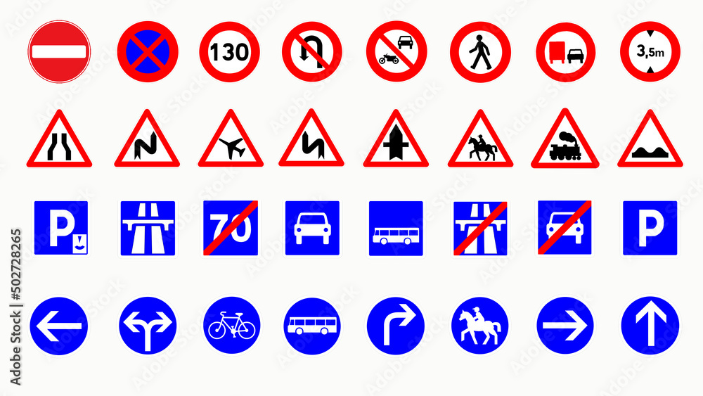 Panneaux routiers d'interdiction, danger, information, obligation sur ...