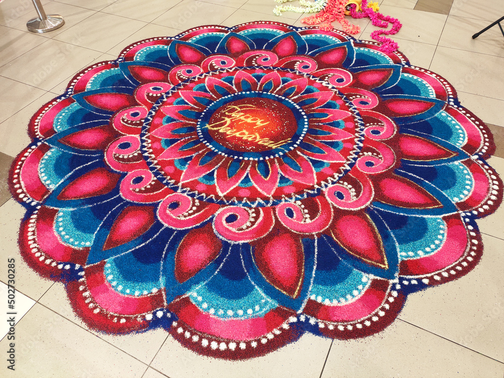 SELANGOR, MALAYSIA -OCTOBER 29, 2021: Attractive Deepavali Kolam design ...