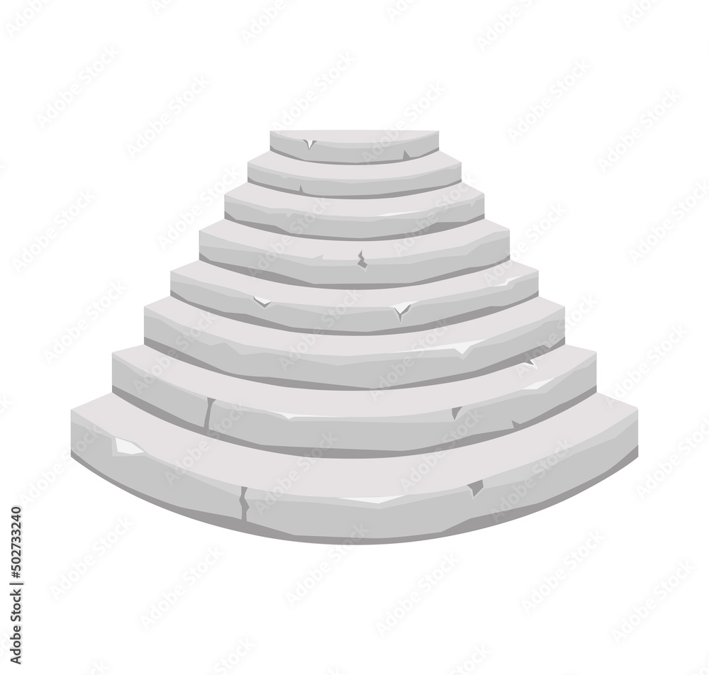 Round Old stone staircase on a white isolated background. For the house ...