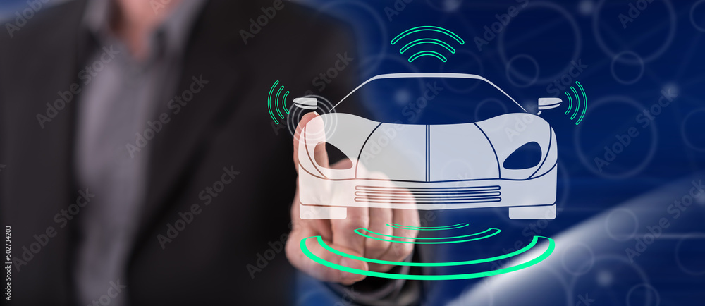 Man touching a smart car concept Stock Photo | Adobe Stock