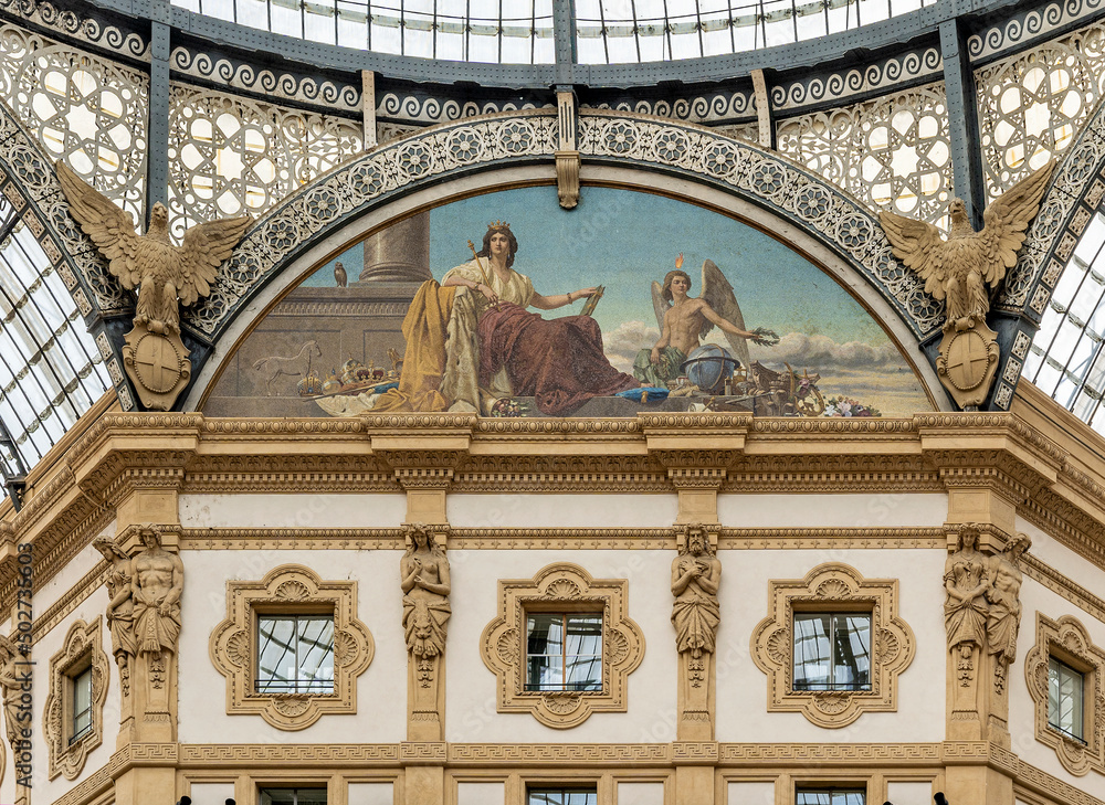 Detail of a lunette in the ceiling of Galleria Vittorio Emanuele II ...