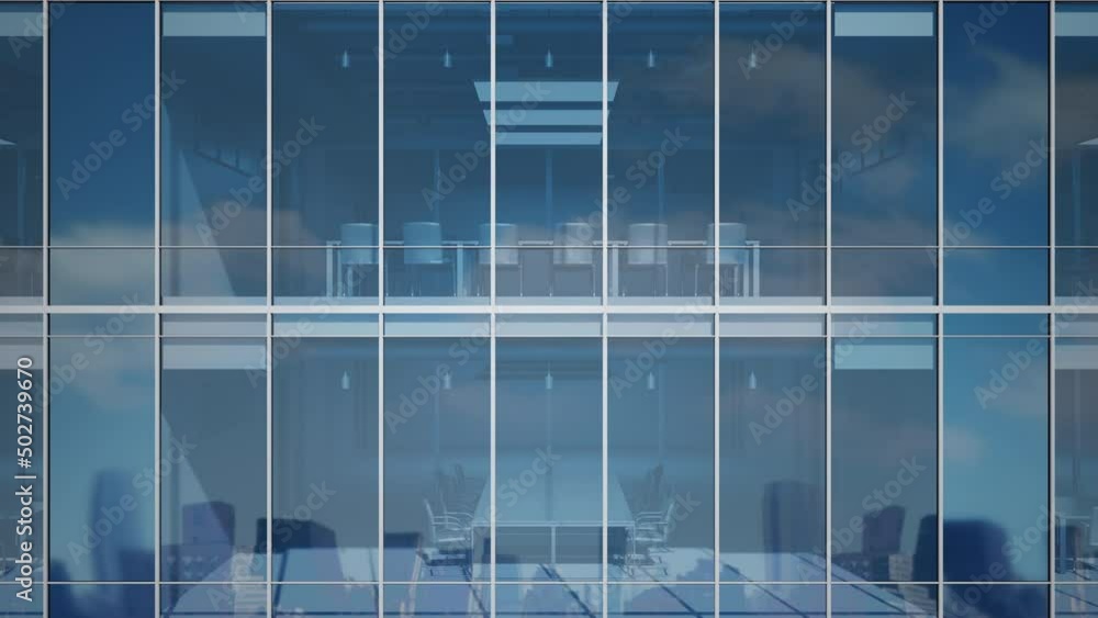 Moving down along corporate building windows. Modern skyscraper ...