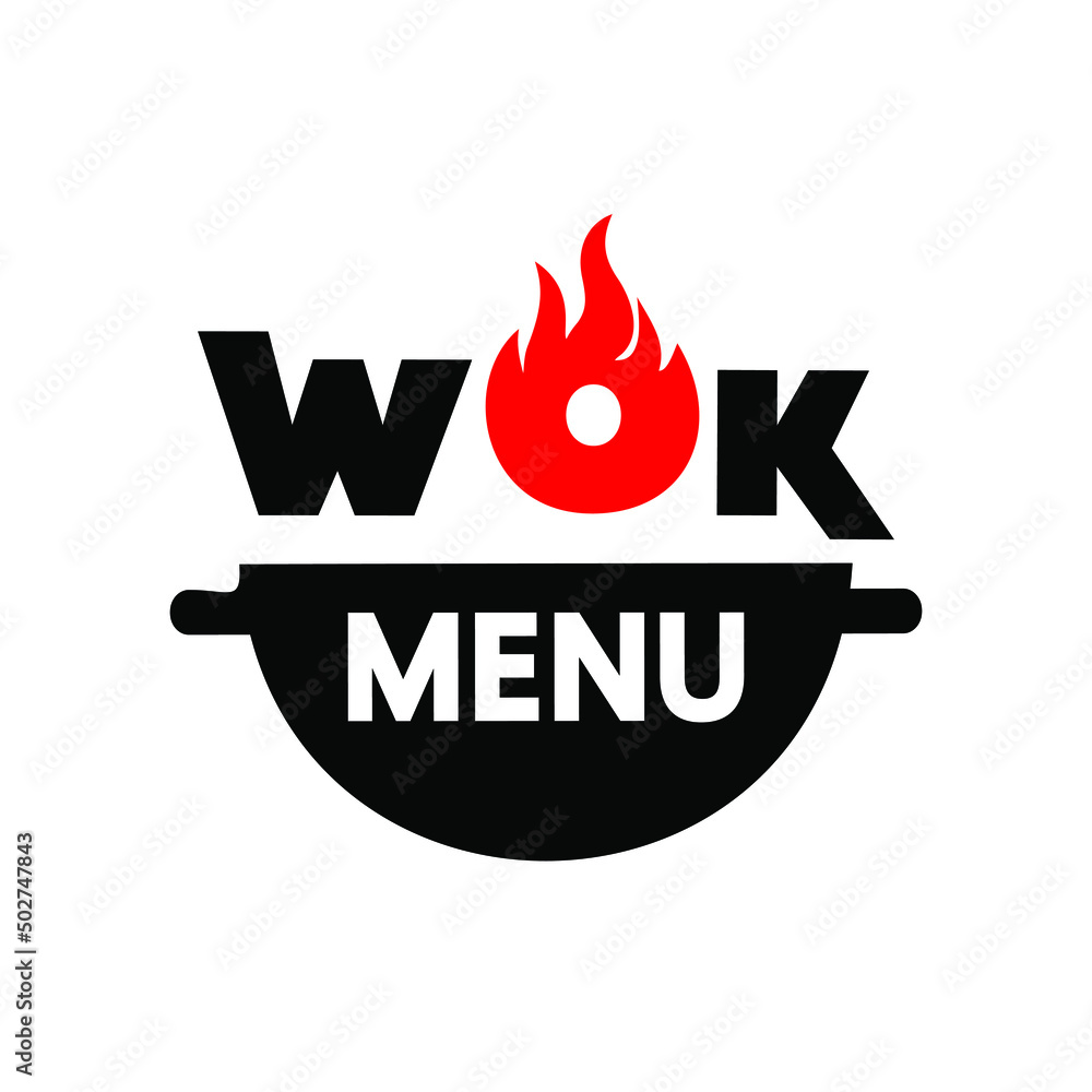 Wok Asian cuisine logo for Thai, Korean, Japanese or Chinese restaurant ...