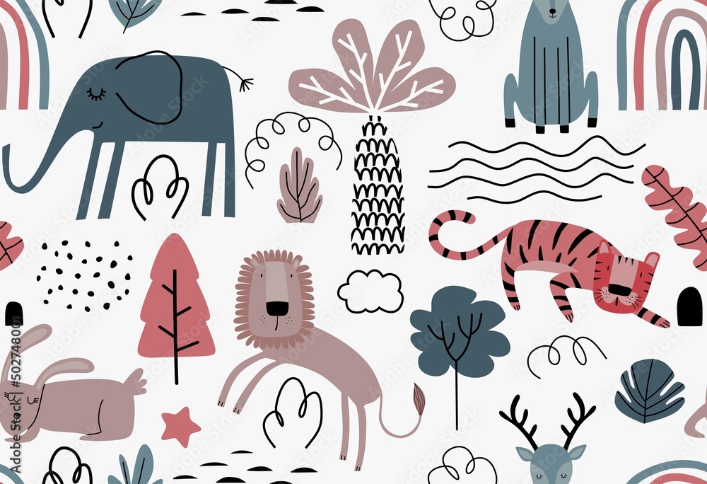 Vector seamless pattern with cute animal. Stock Vector | Adobe Stock
