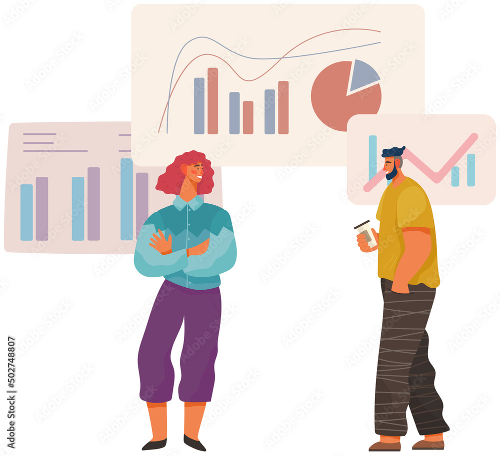 Manager makes presentation of statistical report analysis charts ...