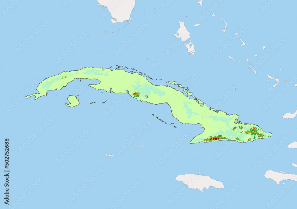 High detailed vector Cuba physical map, topographic map of Cuba on ...