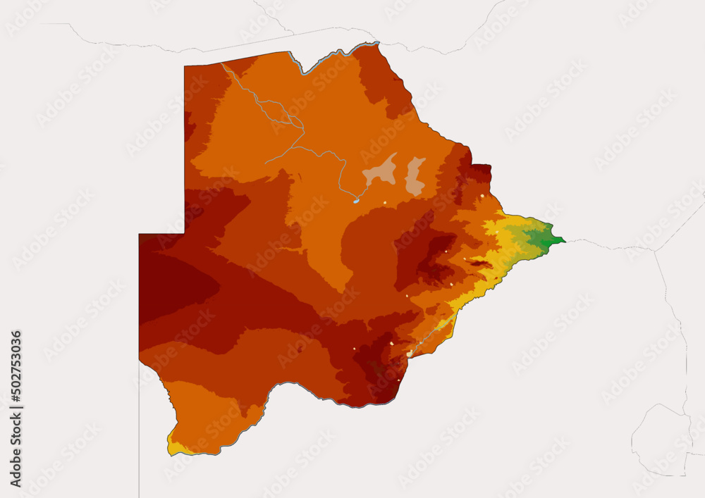 High detailed vector Botswana physical map, topographic map of Botswana ...