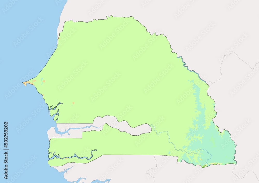 High detailed vector Senegal physical map, topographic map of Senegal ...