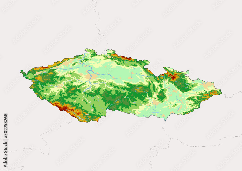 High detailed vector Czech Republic physical map, topographic map of ...