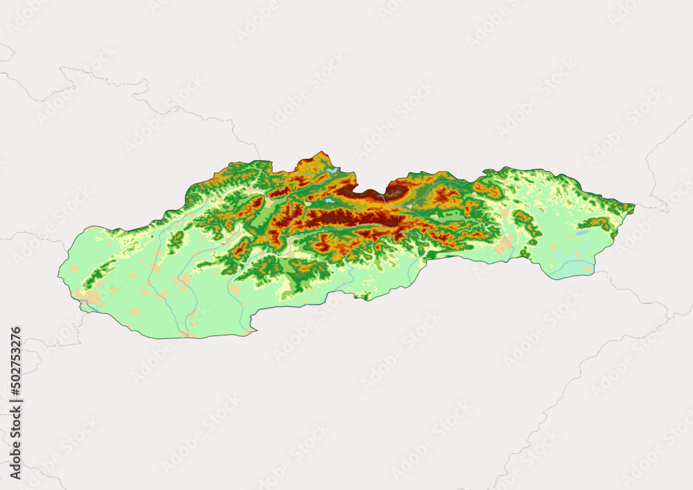 High detailed vector Slovakia physical map, topographic map of Slovakia ...