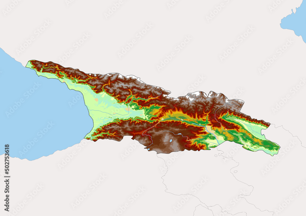 High detailed vector Georgia physical map, topographic map of Georgia ...