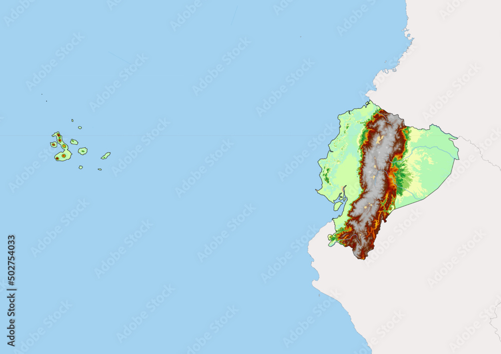 High detailed vector Ecuador physical map, topographic map of Ecuador ...