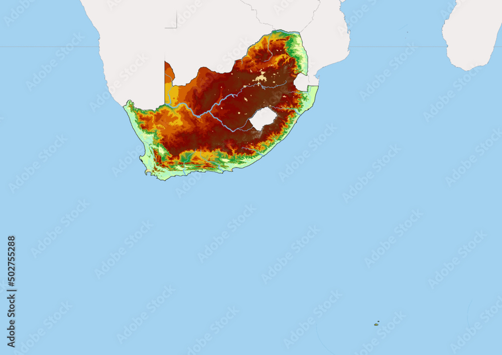High detailed vector South Africa physical map, topographic map of ... High detailed vector South Africa physical map, topographic map of ...