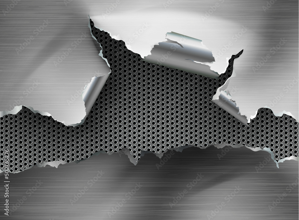 ragged Hole torn in ripped metal on steel background Stock Vector ...