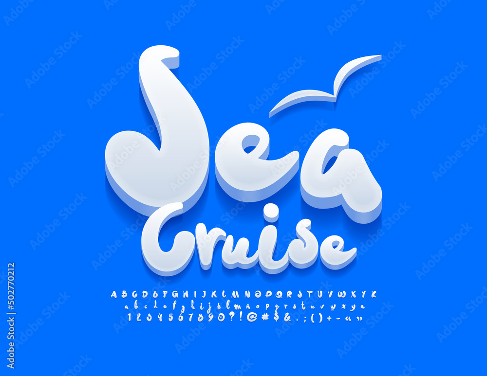 Vector travel sign Sea Cruise with decorative Bird. Handwritten modern ...
