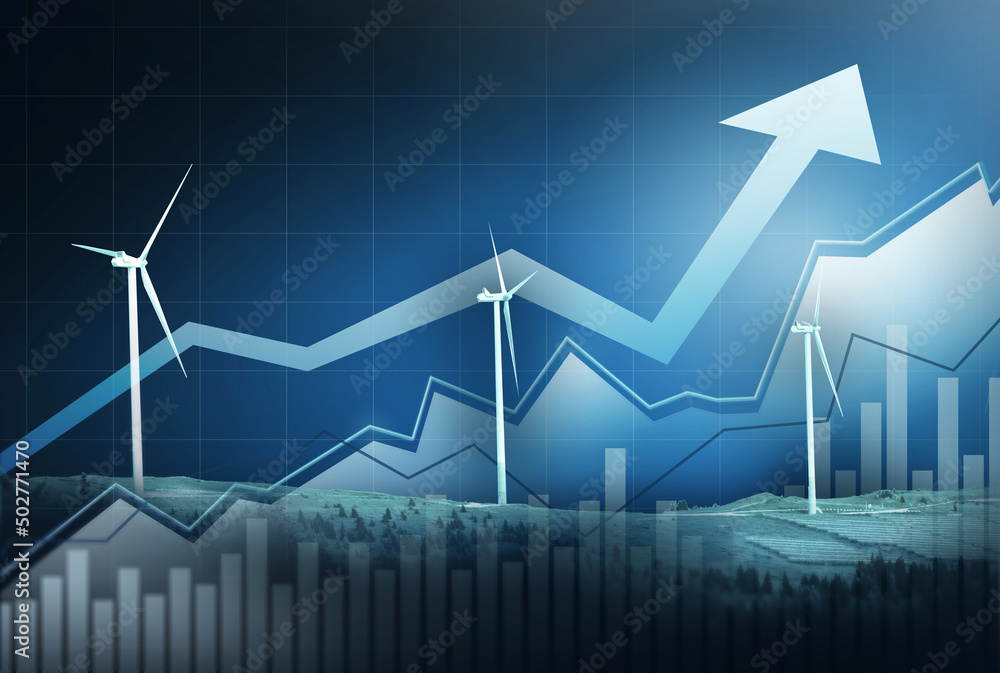 Green renewable energy concept with stock market data graph processing ...