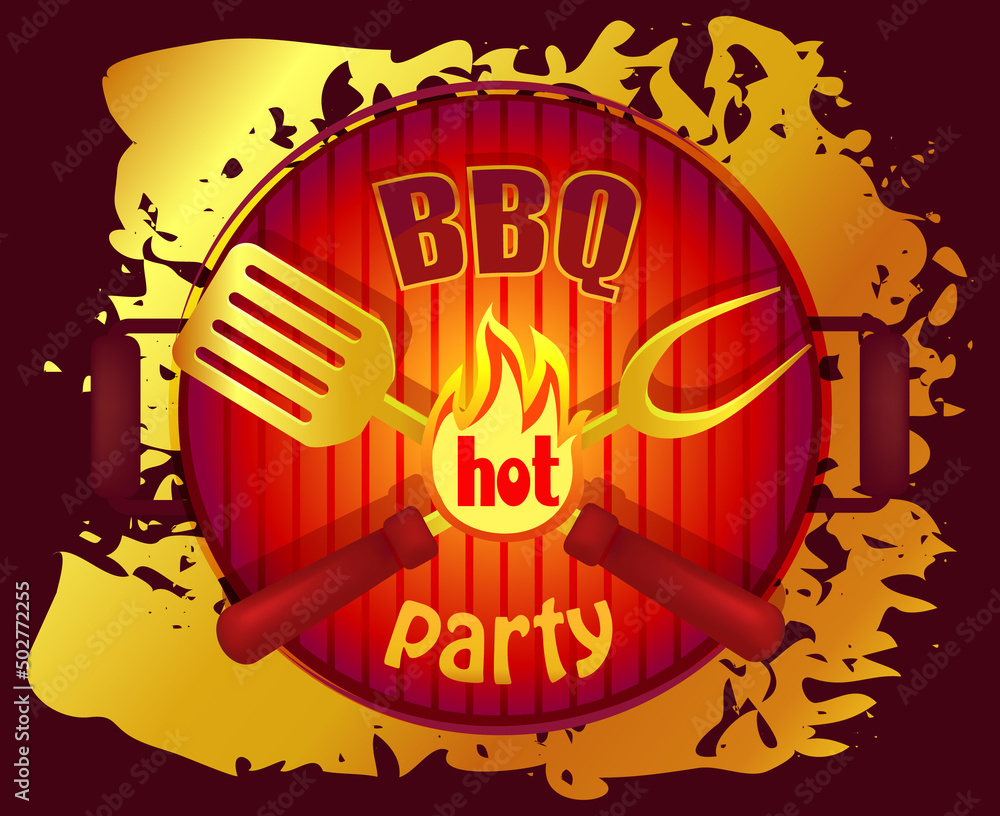 BBQ party logo template, emblem for cafe, restaurant or food delivery ...
