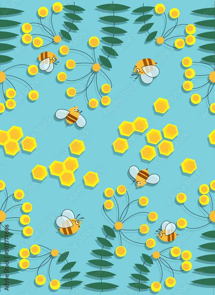 Cartoon bee. Funny inspirational background with flying bees in the ...