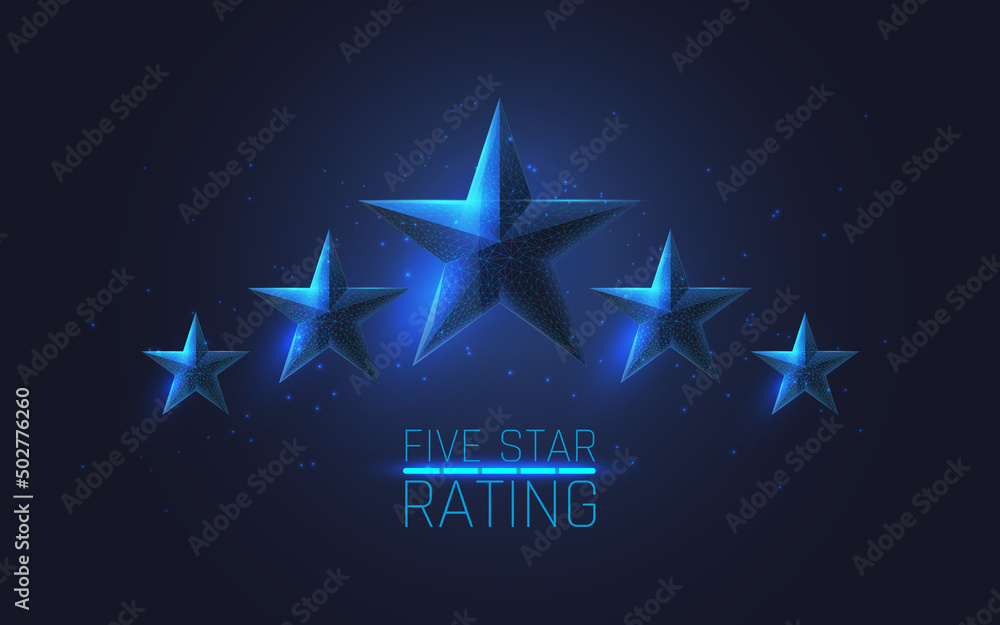 Five star rating. 3D low poly ,vector illustration. plexus. line and ...