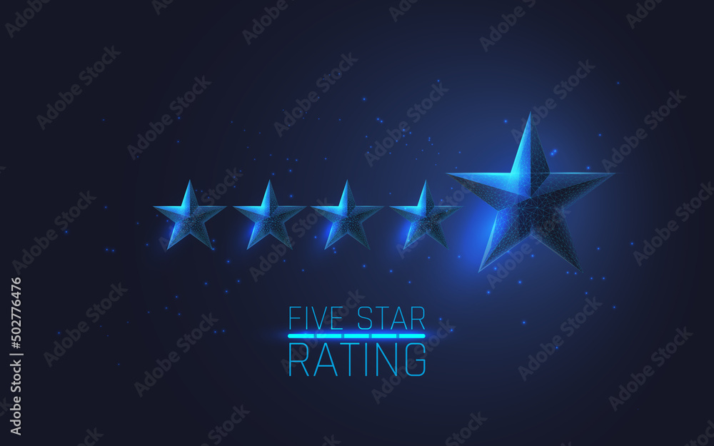 Five star rating. 3D low poly ,vector illustration. plexus. line and ...
