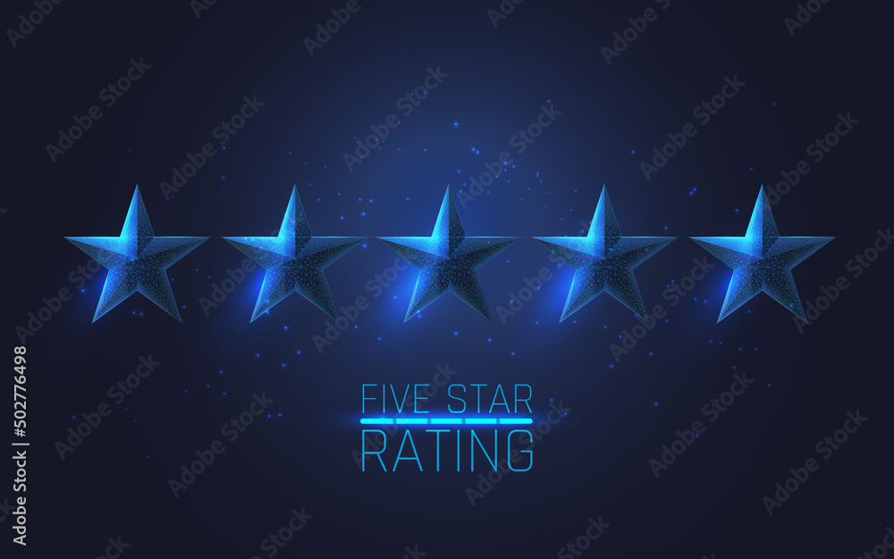 Five star rating. 3D low poly ,vector illustration. plexus. line and ...