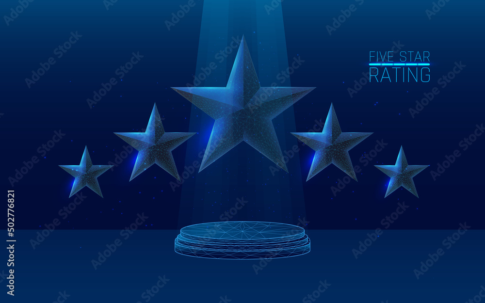 Five star rating. 3D low poly ,vector illustration. plexus. line and ...