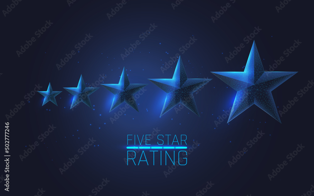 Five star rating. 3D low poly ,vector illustration. plexus. line and ...